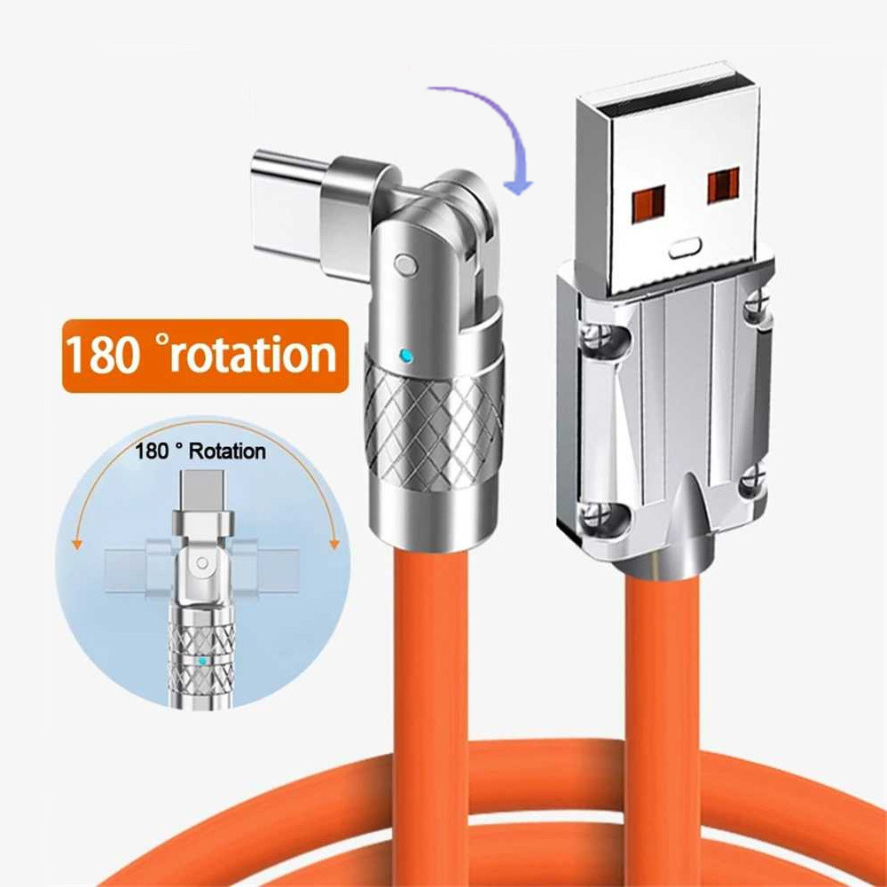 120W Metal Charging Cable TYPE C 180° Rotation Super Charge Micro Zinc ...
