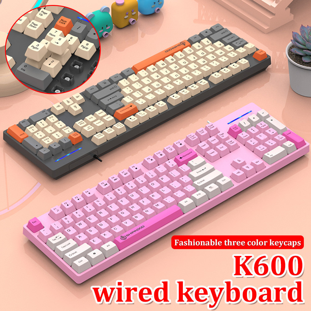 K600 Wired Keyboard 104 Keys USB Interface Wired ABS Office Keyboard 3-color Computer Gaming Key ...
