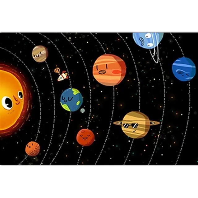 Kids' Educational Solar System Canvas Poster: Cartoon Universe Planet ...