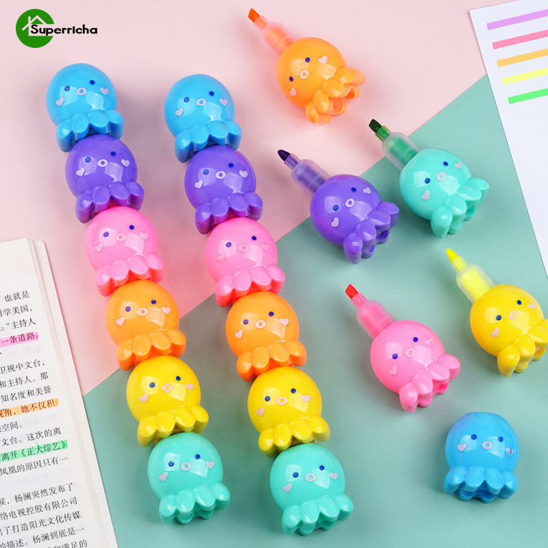 Cute Octopus Building Blocks Highlighter - 5-color Octopus Marker Pen ...