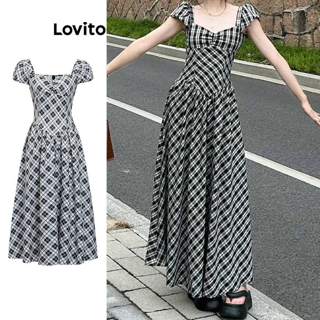 Lovito Women Casual Gingham Pattern Dress L88AD228 | Shopee Philippines