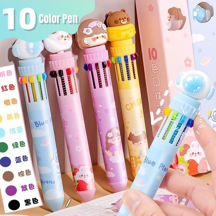 10 in 1 Colors Ballpoint Pen Multicolored Pen Student Cute Cartoon Pen ...