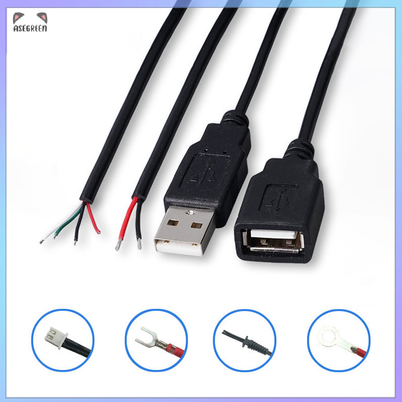 Asegreen 0.3m/1m/2m Power Supply Cable 2 Pin USB 2.0 A Female Male 4 ...