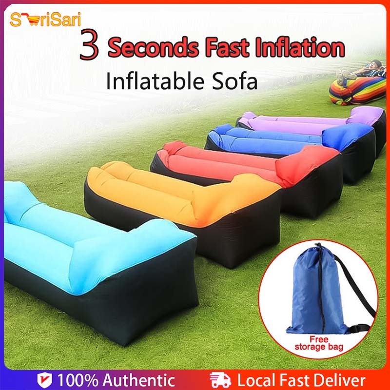 Inflatable Banana Bed With Pillow Folding Sofa Beach Air Bed Portable ...