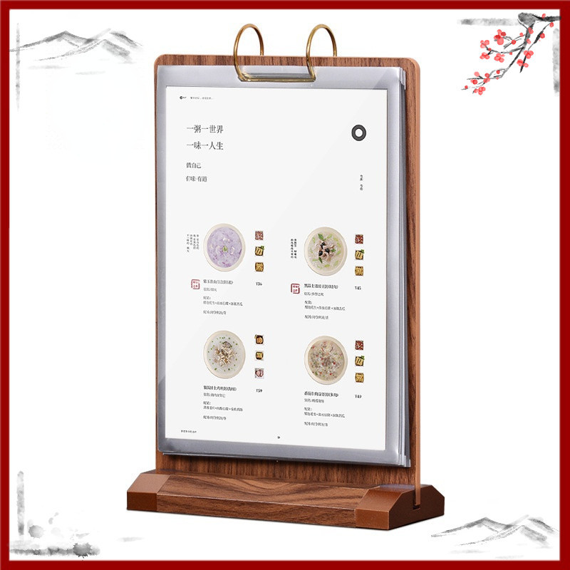 Walnut Flip Table Card pvc Menu Binder Display Stand A4 Wooden Sign ...