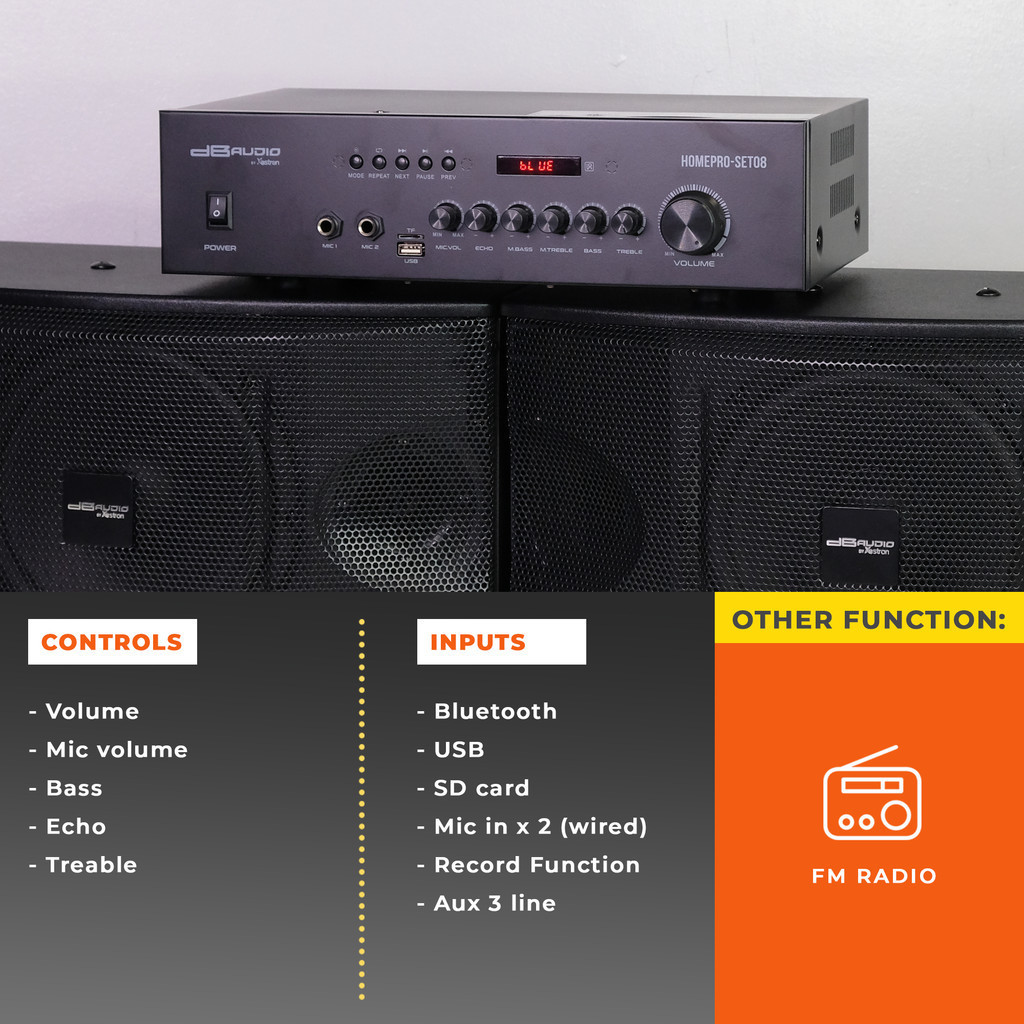 DB Audio by Astron HOMEPROSET08 3-Way Amplifier Speaker Set - Bluetooth ...