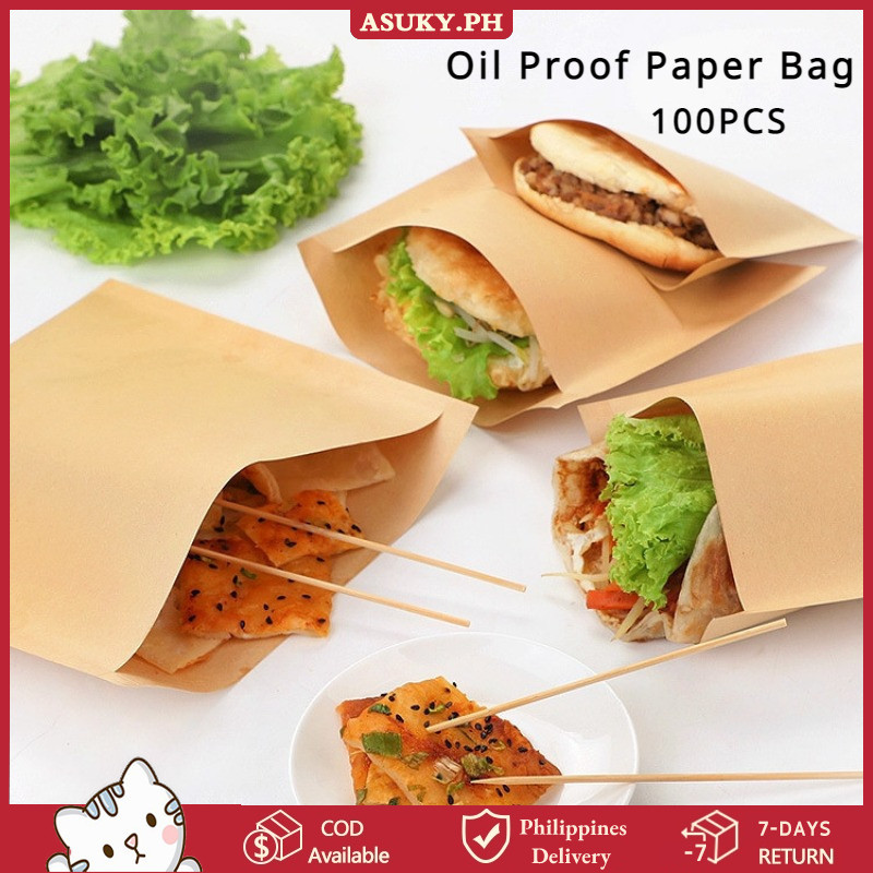100Pcs Oil Proof Paper Bag Disposable Food Grade Sandwich Fried Chicken ...