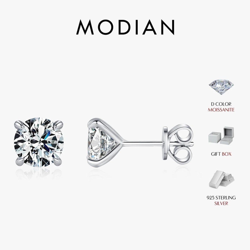 MODIAN D Color 1CT Moissanite Stud Earrings 925 Sterling Silver Wedding ...