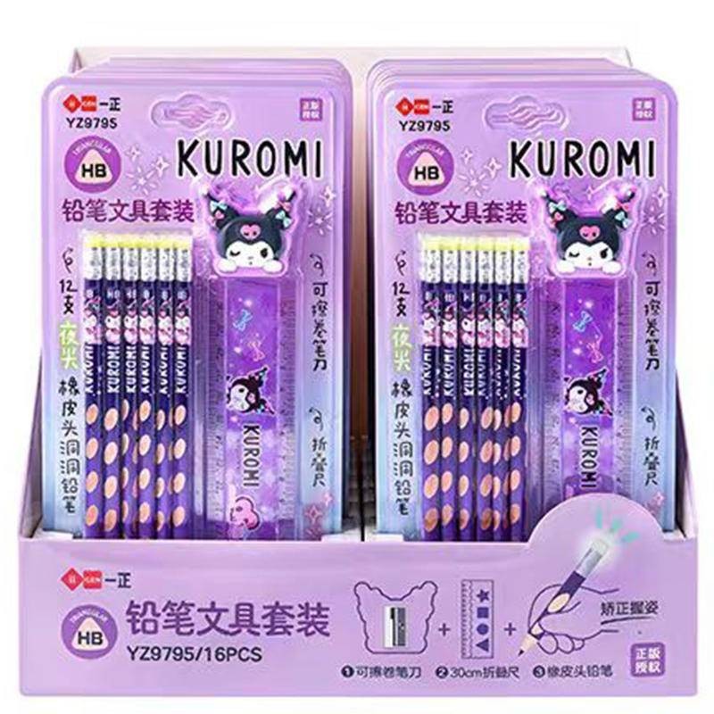 1Set Sanrio Kuromi HB Groove Triangle Wooden Pencil HB Posture ...