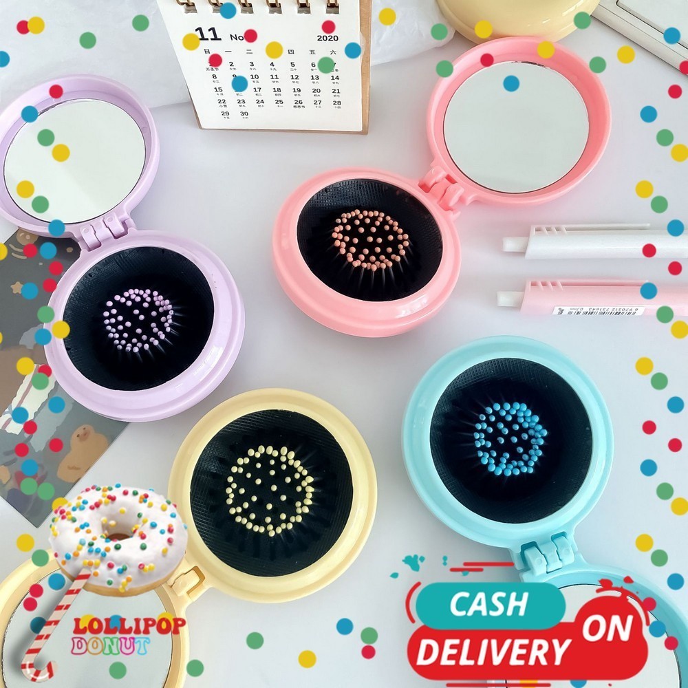 Korean Style Round Folding Glass Comb Mirror 2-in-1 Compact Comb Anti ...