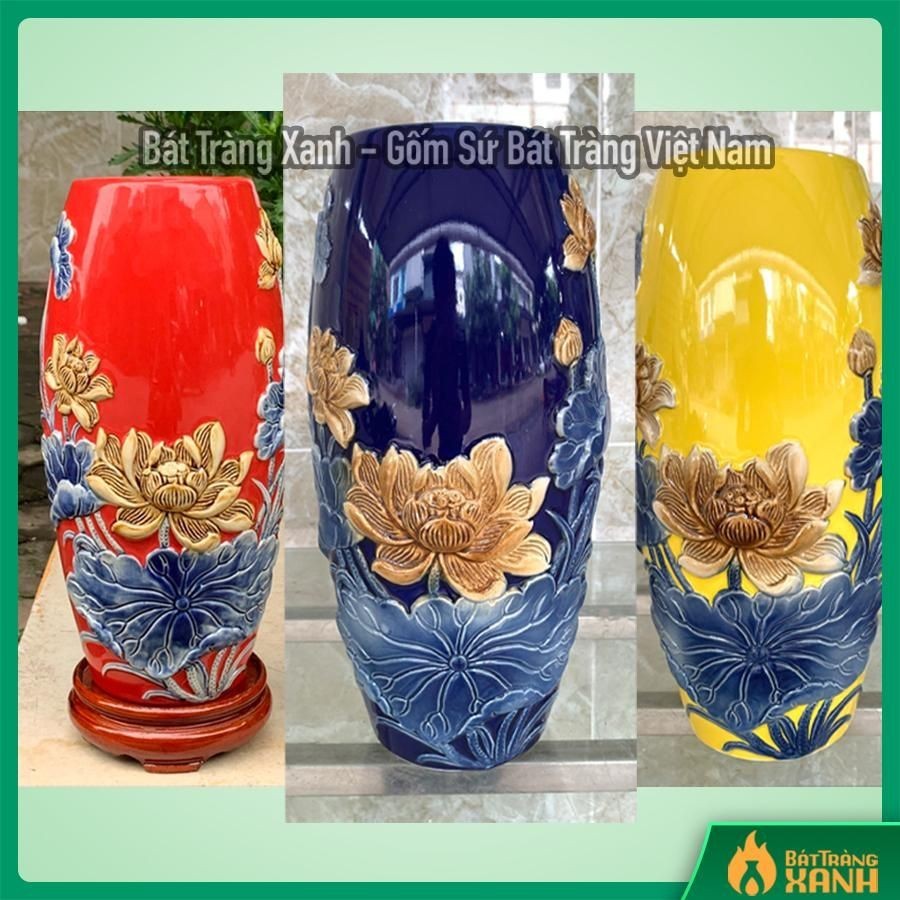 [5 Colors] Bat Trang Flower Vase, Lotus Flower Vase, High Quality Bat ...