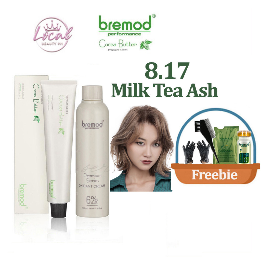 Bremod Cocoa Butter Hair Color 8.17 Milk Tea Ash Oxidizer 6% 9% 12% ...