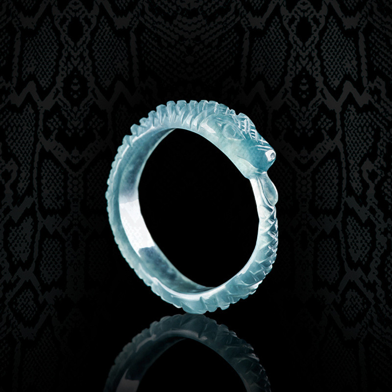 2025New high-end goods A Blue Water Spirit Snake Ring 3D Carved Ice ...