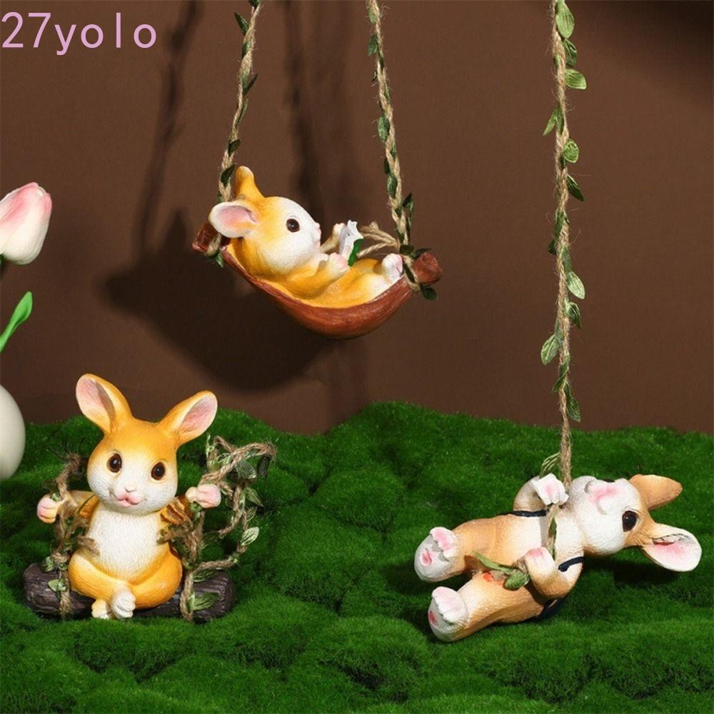 YOLO Swinging Rabbit Miniature Figures, Resin Decorative Swing Reading ...