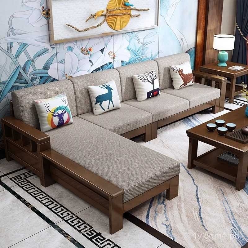 Furniture Solid Wood Sofa New Chinese Style Living Room Oak Large ...
