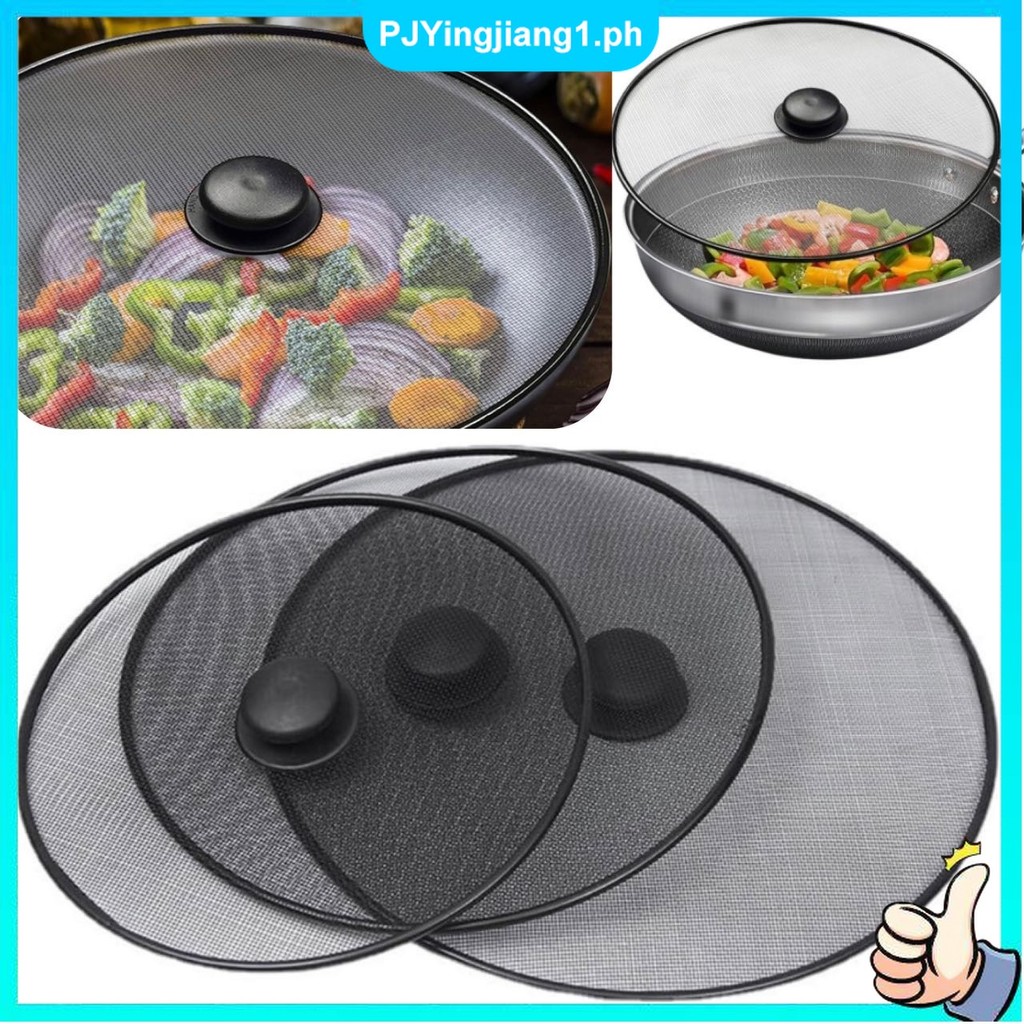Oil Splash Proof Mesh Cover Black Grease Splatter Screen Frying Pan Lid ...