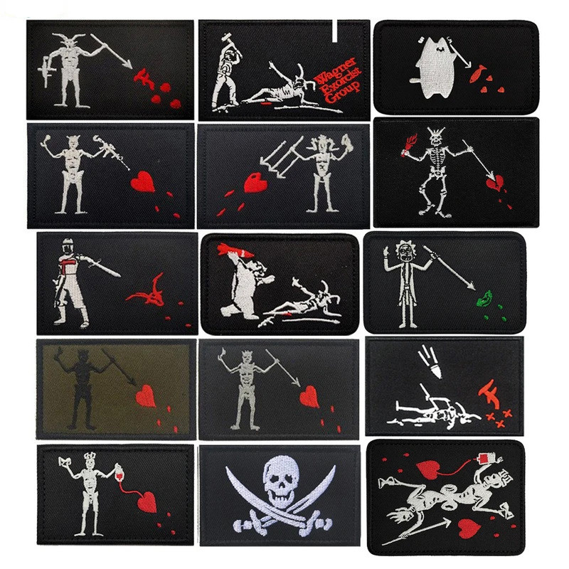 Pirate Edward Beard Embroidered Fabric Patch With Three Crosses and Red ...