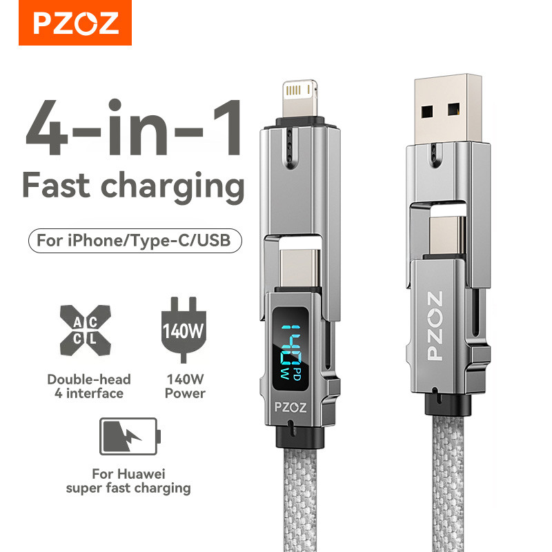 PZOZ 4 in 1 140W PD USB C Cable LED Digital Display Fast Charging For ...