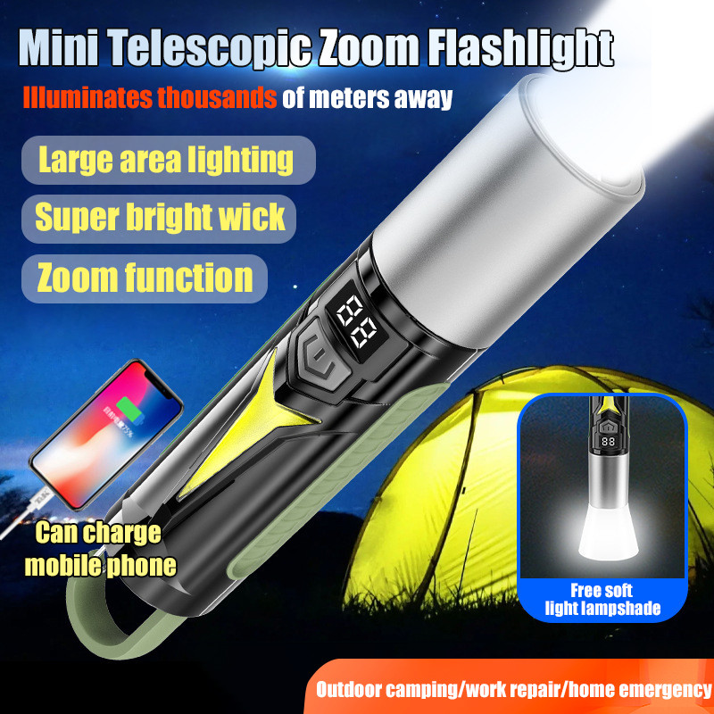Mini telescopic zoom outdoor strong light flashlight portable lock ...