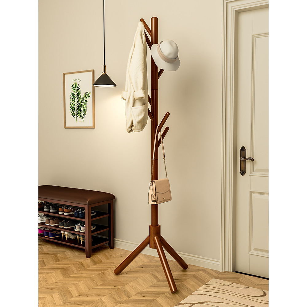 Solid Wood Coat Rack Floor-standing Clothes Rack Home Bedroom Clothes ...