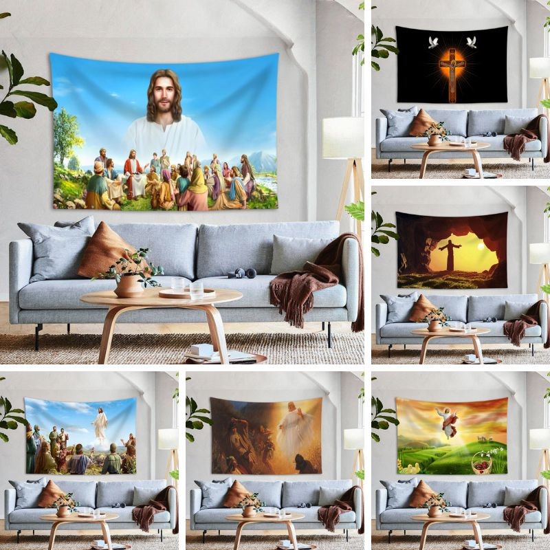 Jesus Christ Wall Decor Tapestry Praying Cross Backdrop Cloth Easter ...