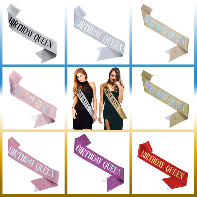Birthday Girl Queen Sash Shoulder Strap Glitter Satin Princess Sash ...