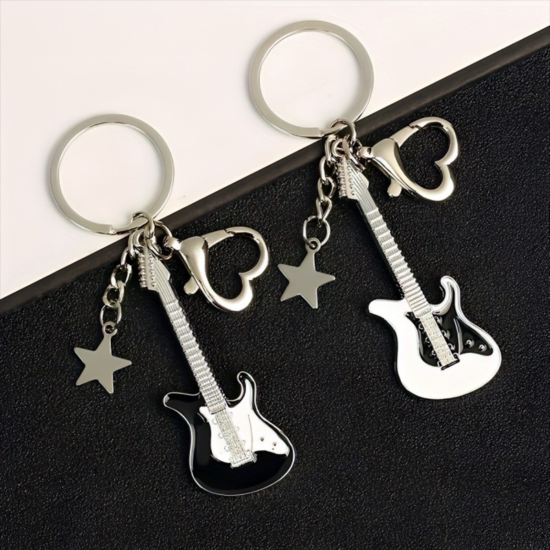 Fashion Multi Color Metal Guitar Keychain Luxury Rhinestone Love Heart ...