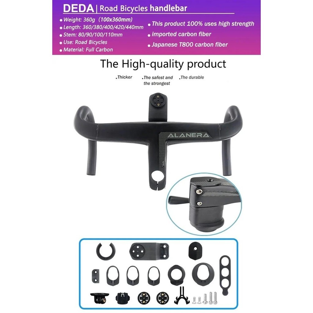 DEDA ALANERA Full Carbon Road 380-440mm Full Internal Wiring Integrated ...