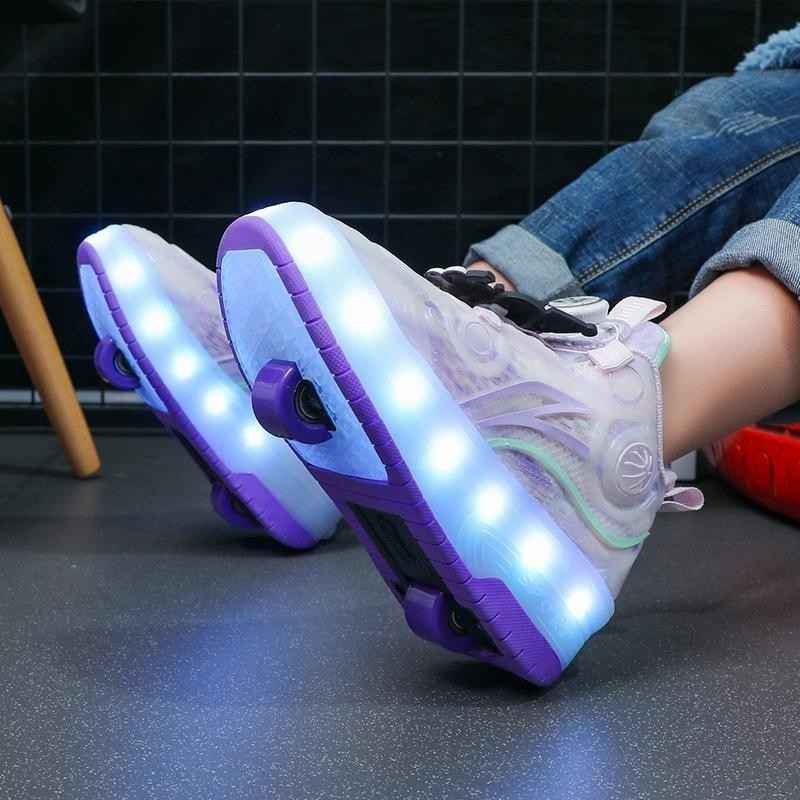 Hot LED Shoes Double-wheeled Kids Shoes with Rotating Buttons Walking ...