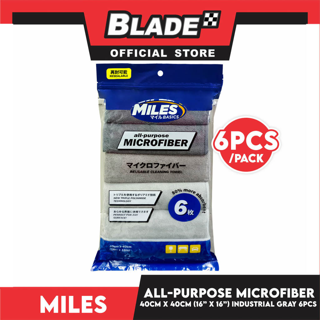 Miles Basics All-Purpose Microfiber Cloth 6pcs 40cm x 40cm (Industrial ...