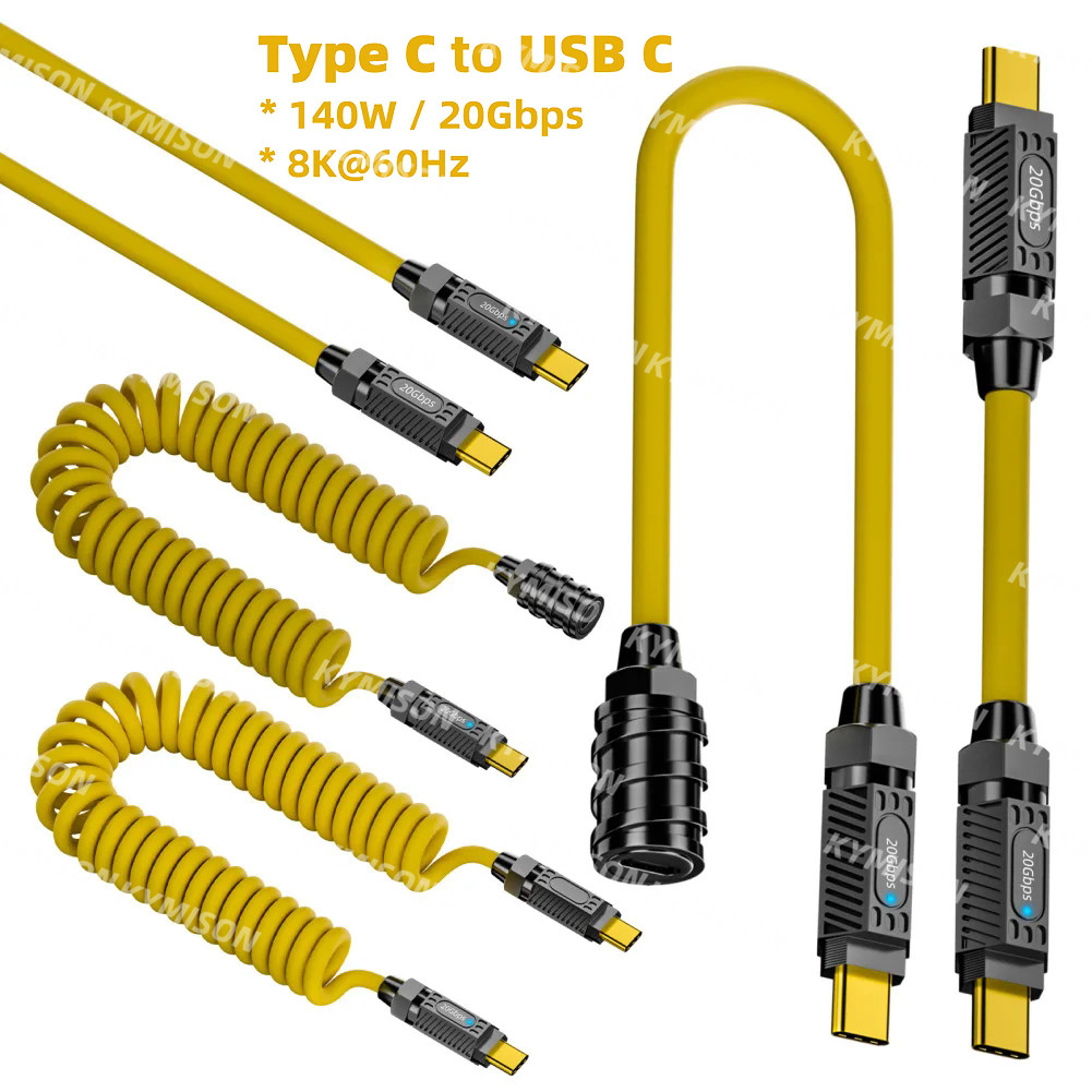 USB Type C Spring Retractable Cable PD 140W ThunderBolt 3 Audio Video ...