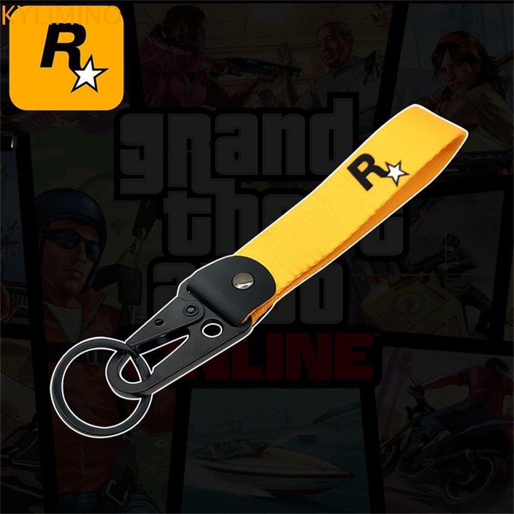 KYLIMINO GTA5 Keychain Car Decoration Yellow Muti-Pendant Webbing Strap ...