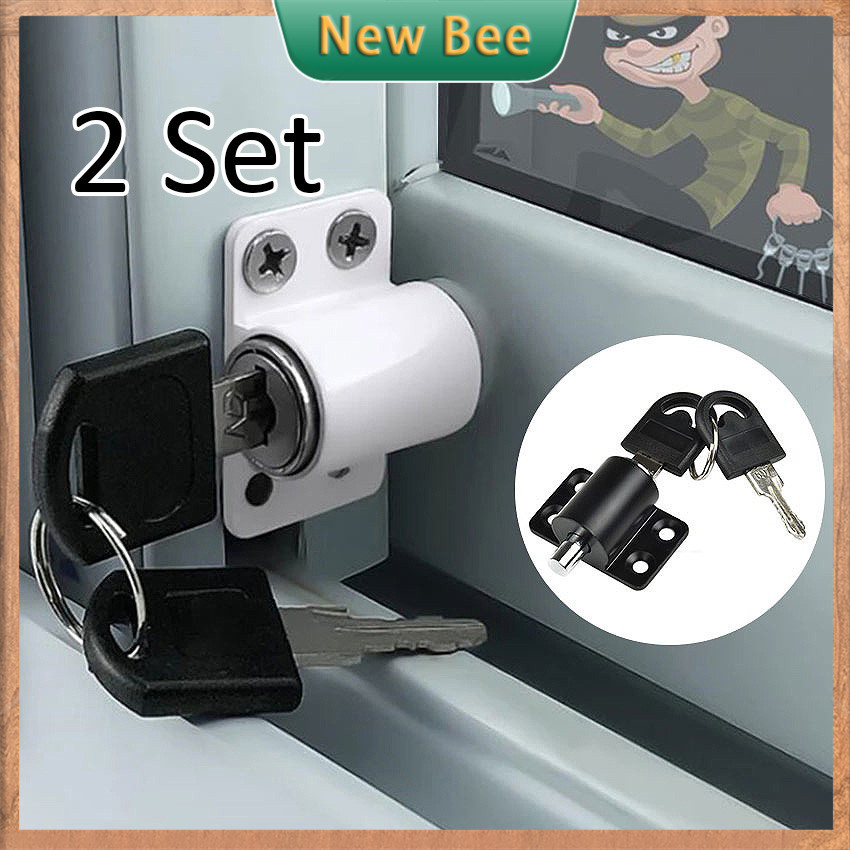 2 Set Sliding Door Patio Window Bolt Catch Push Security Lock with 2 ...
