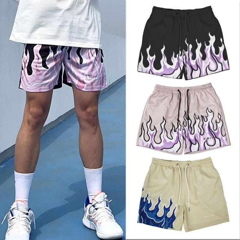 Men's Black Flame Shorts Fire Printed Men short pants Basketball Shorts ...