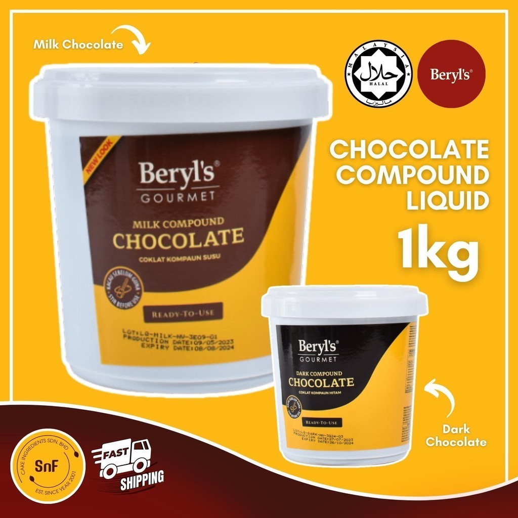 Beryl's Gourmet Milk Dark Chocolate Compound Liquid Halal 1kg | Shopee ...