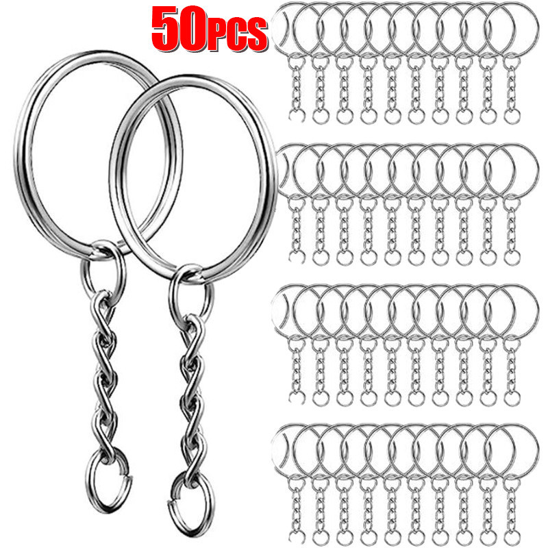50Pcs Metal Split Keychains/Silver Plated Blank Keyring/DIY Jewelry ...