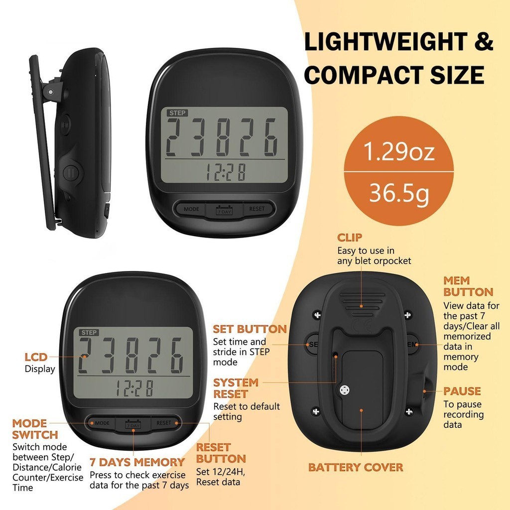 Clip On Calorie Counter Step Counters with Clock Function Portable Clip ...