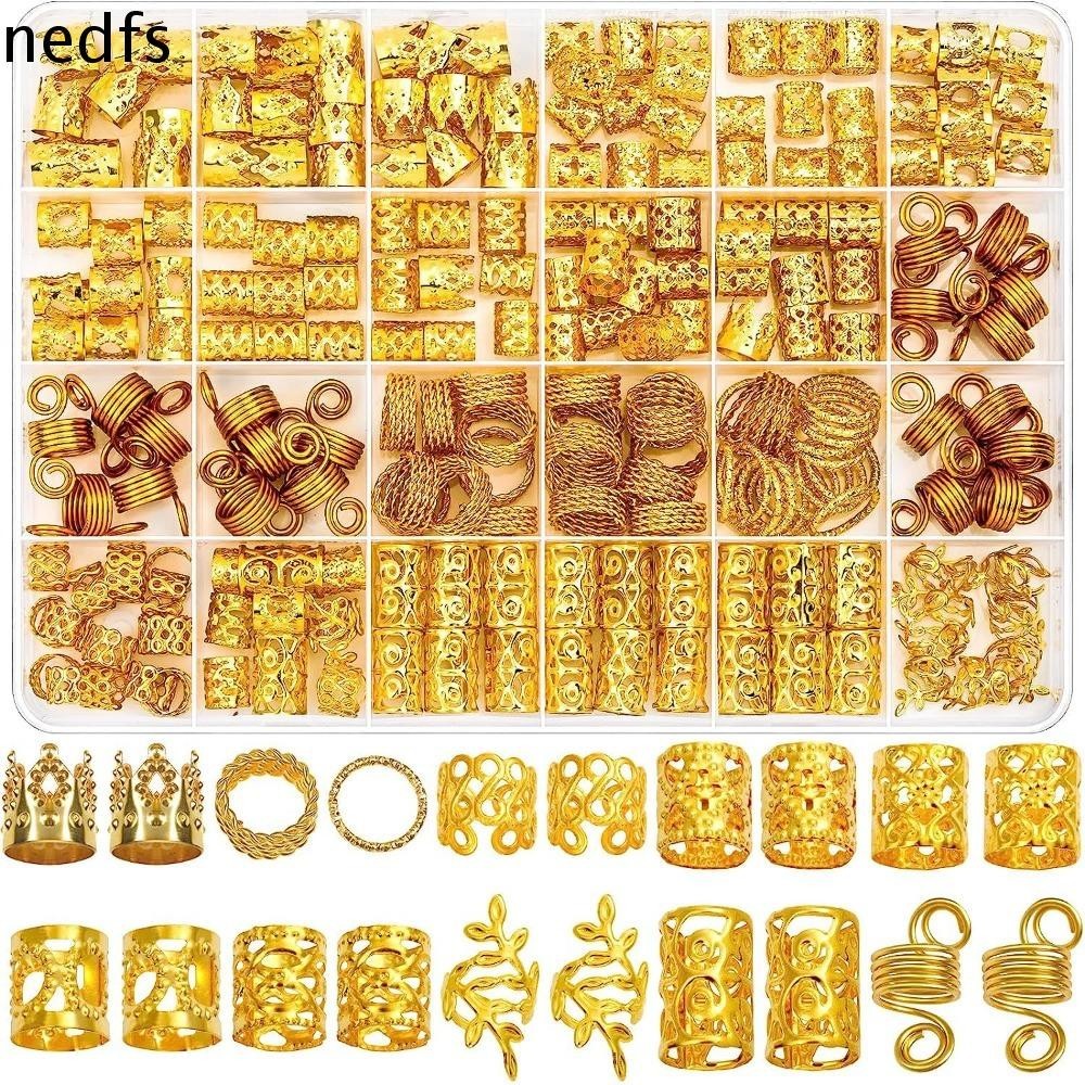 NEDFS 220pcs Dreadlock Beads, Gold Mixing Hair Cuffs Clips, Hair ...