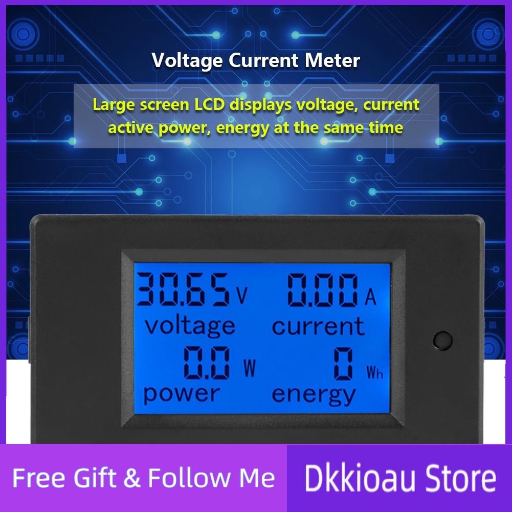 Dkkioau DC 6.5-100V 0-100A Digital Current Voltage Multimeter Power Energy Meter LCD Volt Amp ...