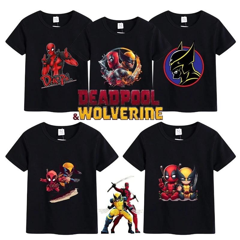 Deadpool Wolverine Children's Pure Black Summer Round Neck Base Top Boy ...