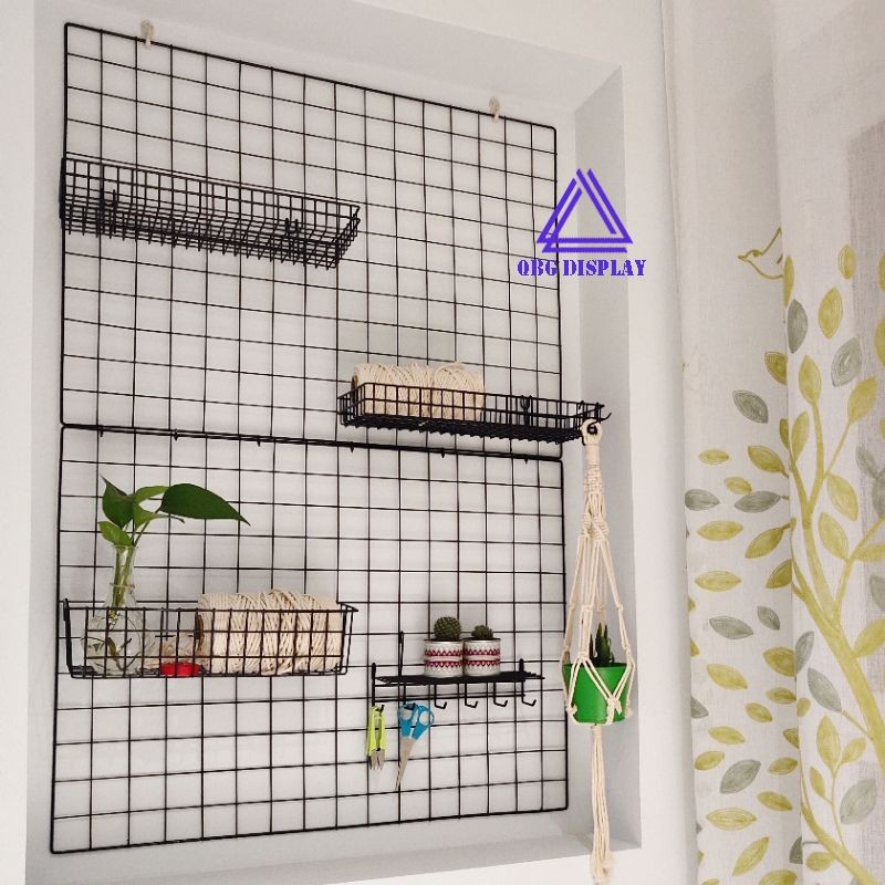 /Mesh Grid Shelf Iron Grid Shelf Photo Wall Shelf Hanging Basket ...