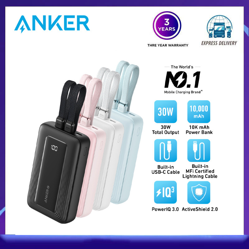 Anker Zolo Powerbank 10000mAh 30W Fast Portable Charger Built-in USB-C ...