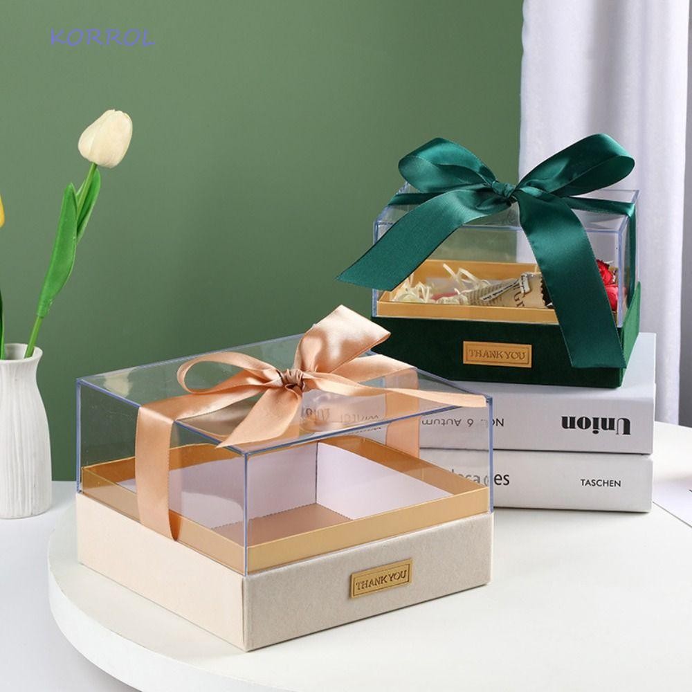 KORROL Acrylic Gift Box, Square with Ribbon Hand Gift Box, Surprise Box ...