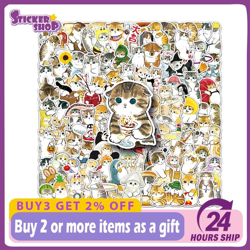 100pcs Cute Cartoon Cat Sticker Kawaii Cat Animal Graffiti Waterproof ...