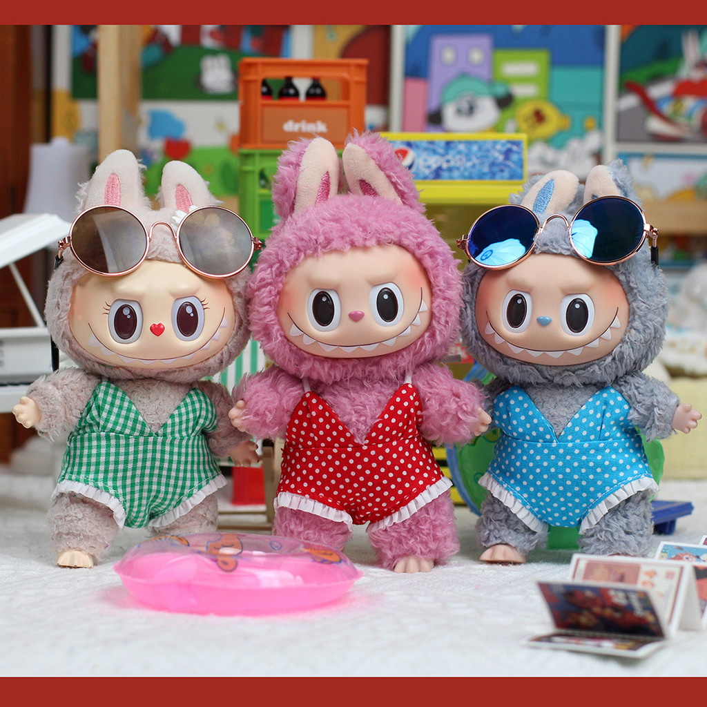 [Clothes only] 17cm labubu doll clothes summer swimsuit heart macaron ...