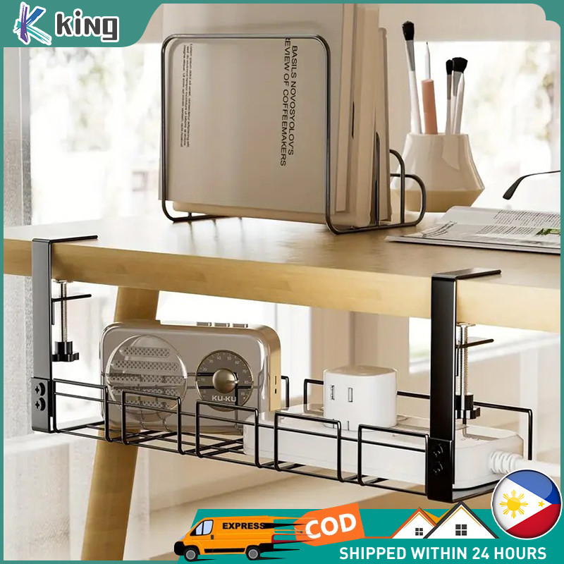 Adjustable Metal Cable Management Tray No Drill Under Desk Wire ...