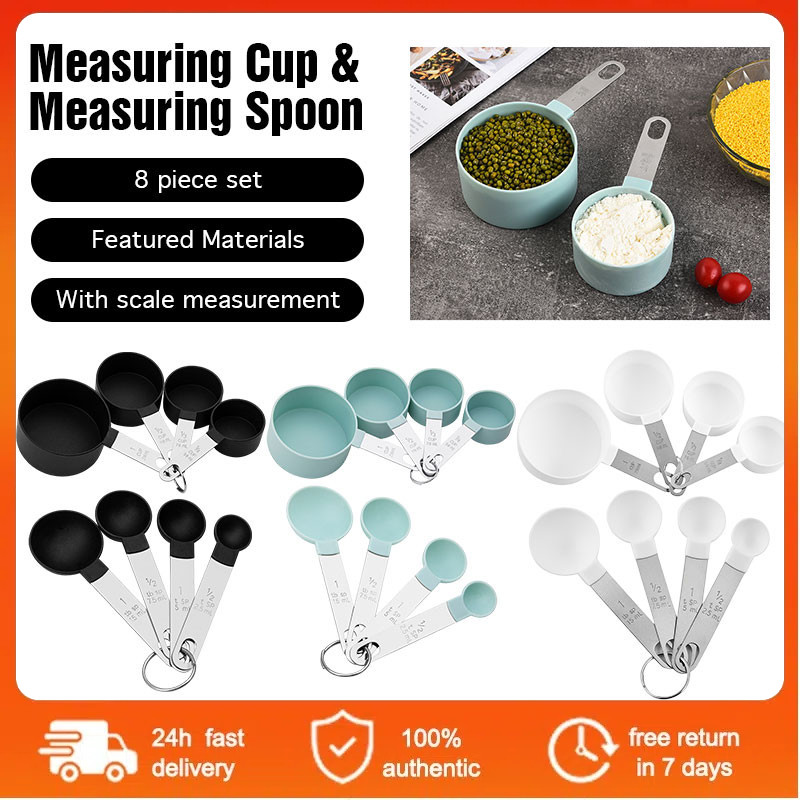 8PCS Stainless Steel Measuring Cups Kitchen Measuring Cup and Spoon Set ...