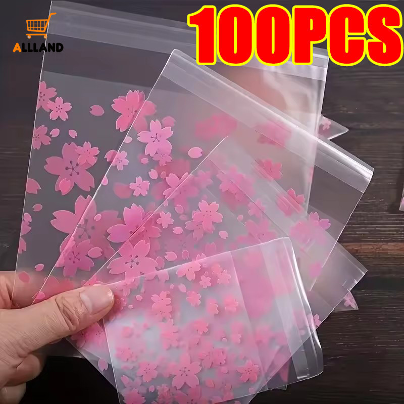 100PCS Translucent Sakura Pattern Bags Candy Cookie Snack Packaging ...