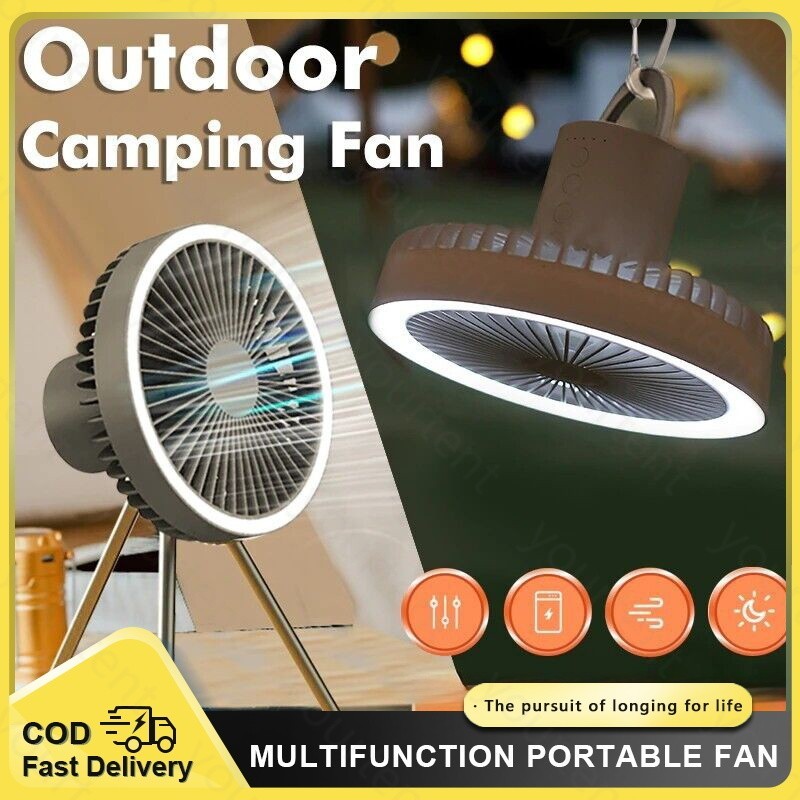 Multifunction Outdoor Fan Portable Tripod Camping Fan Light Wireless ...