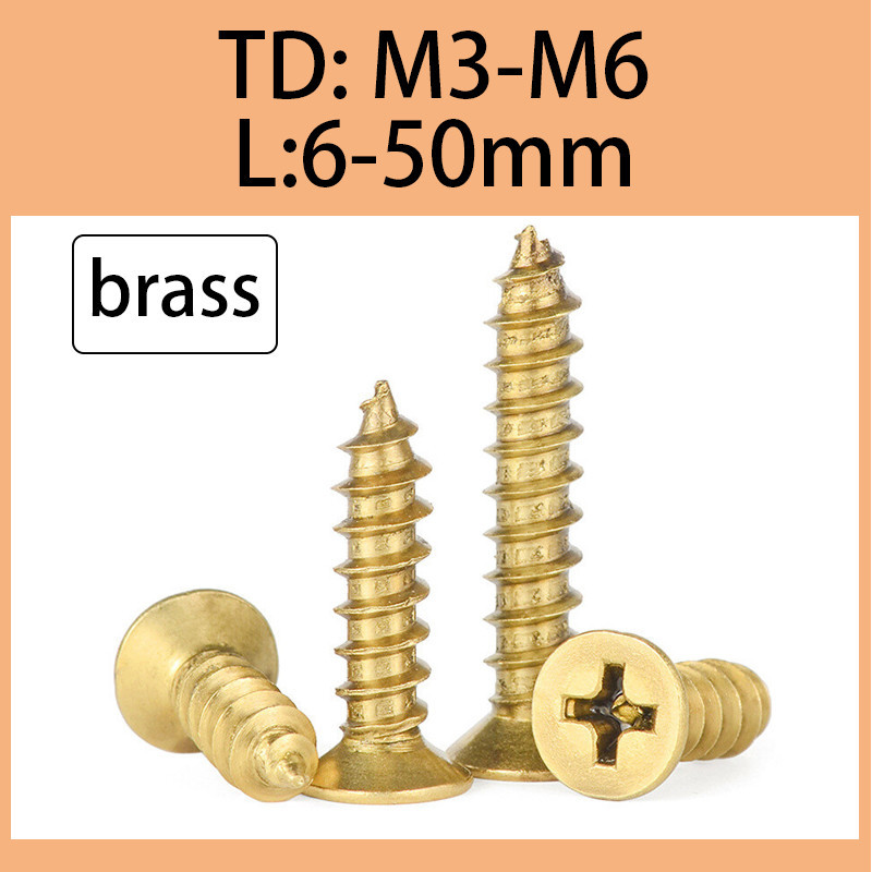 Brass cross flat head decorative screw, countersunk head self tapping ...
